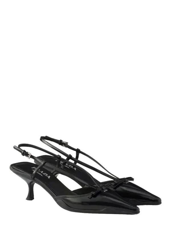 Prada Brushed Leather Slingback Pumps With Bow Detailing - Black