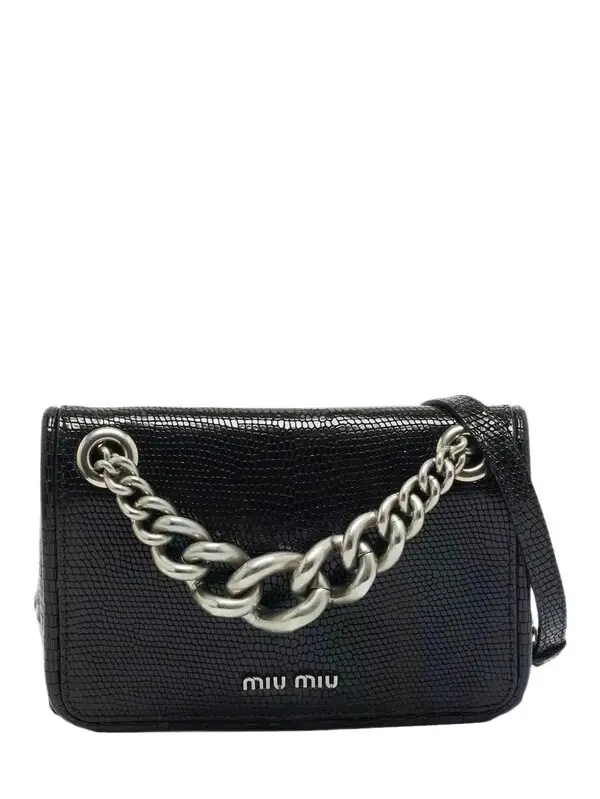 Miu Miu Leather Cross Body Bag With Chunky Chain Strap - Black