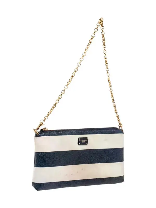 Dolce & Gabbana Striped Calf Leather Pouch - Blue