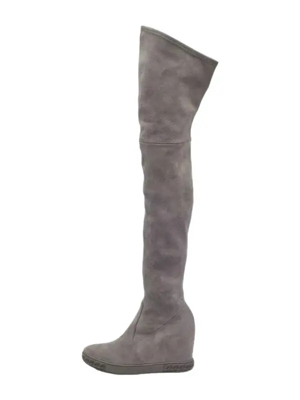 Casadei Wedge-heel Over-the-knee Suede Boots - Grey