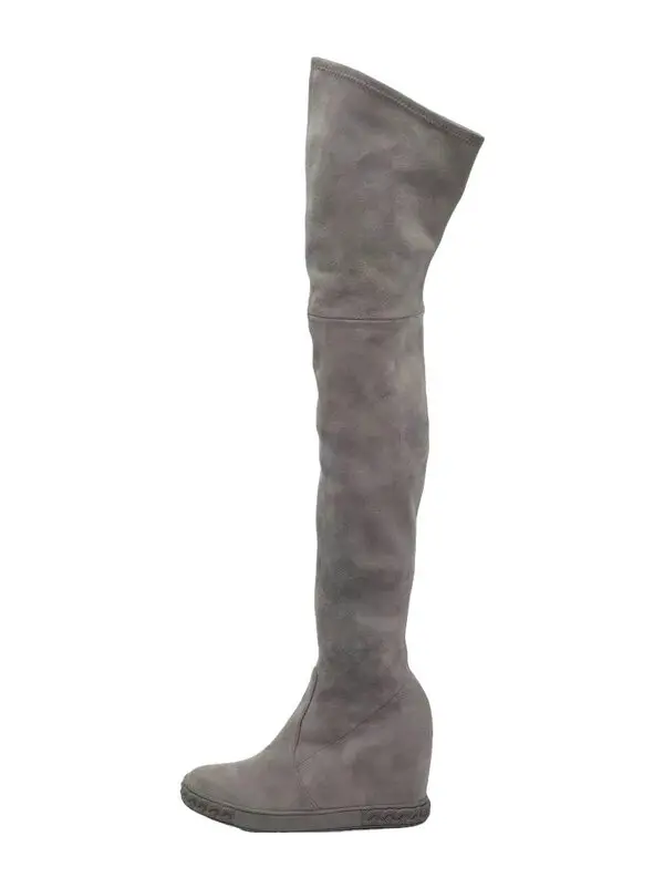 Casadei Wedge-heel Over-the-knee Suede Boots - Grey