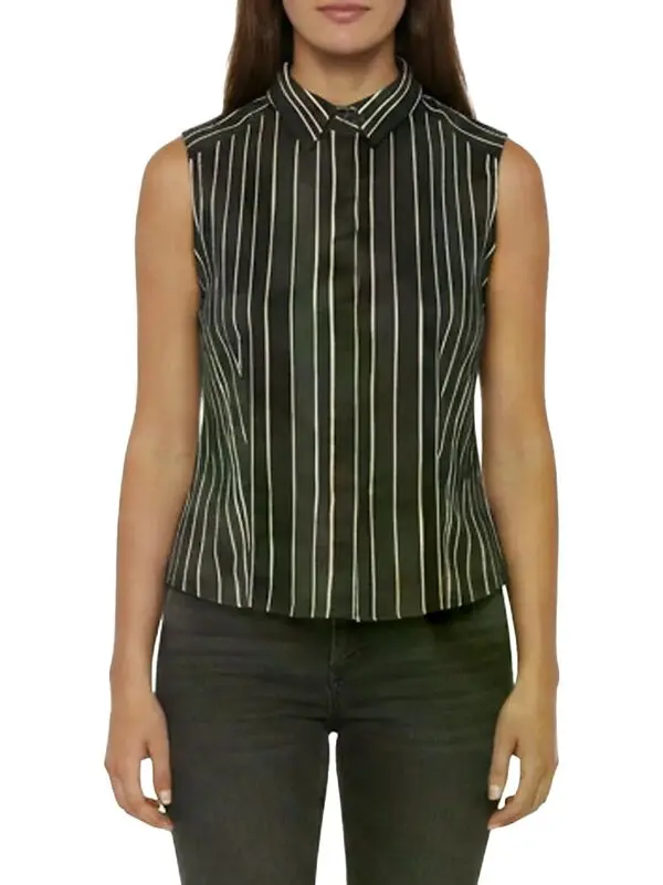 Alice + Olivia Lea Striped Sleeveless Cropped Shirt - Black