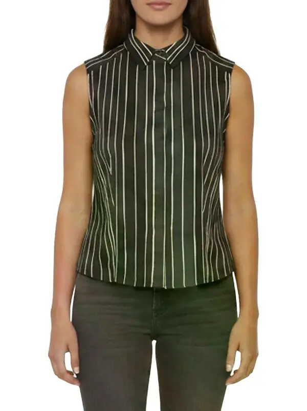 Alice + Olivia Lea Striped Sleeveless Cropped Shirt - Black