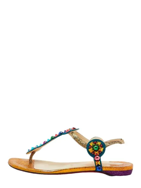 CHRISTIAN LOUBOUTIN Studded Glitter Sandals - Gold