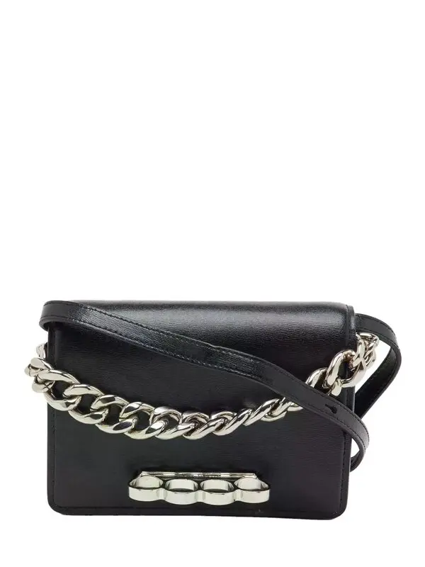 Alexander McQueen Four Ring Leather Shoulder Bag - Black