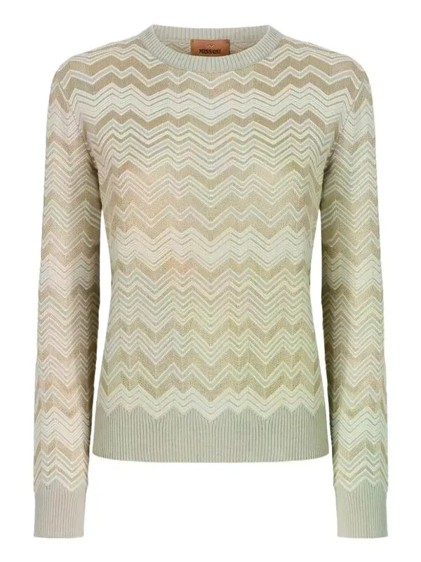Missoni Zig Zag Crewneck Sweater In Viscose And Wool Blend - Neutrals