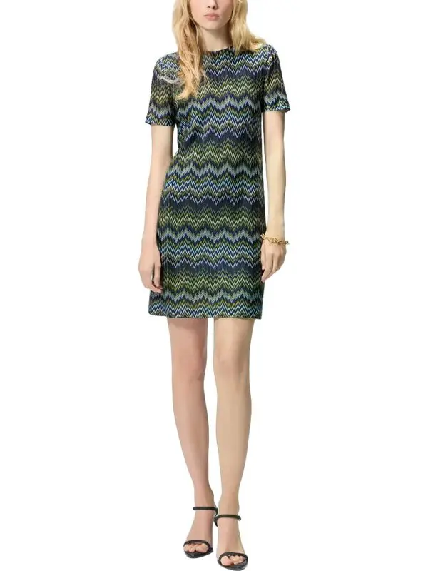 Missoni Short Sleeve Zigzag Knit Mini Dress - Blue