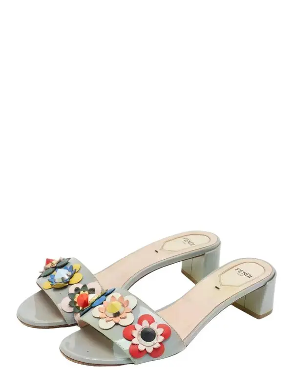 Fendi Flower Embellished Block Heel Sandals - Grey
