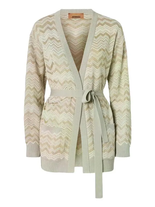 Missoni Zig Zag Viscose And Wool Cardigan With Belt - Neutrals
