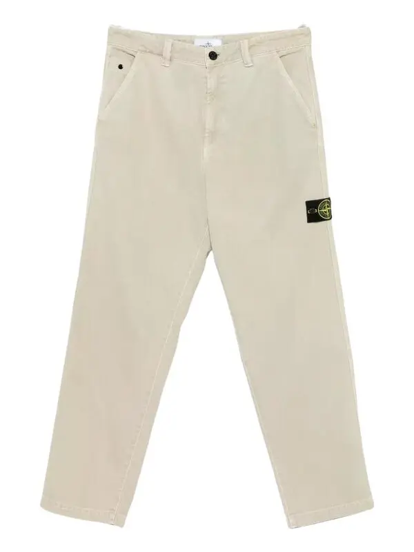 Stone Island Logo Patch Straight-leg Cotton Trousers - Neutrals