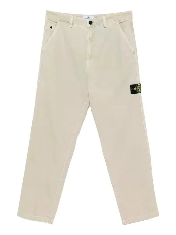 Stone Island Logo Patch Straight-leg Cotton Trousers - Neutrals