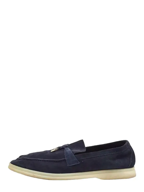 Loro Piana Navy Suede Loafers With Gold-tone Logo Charms - Blue