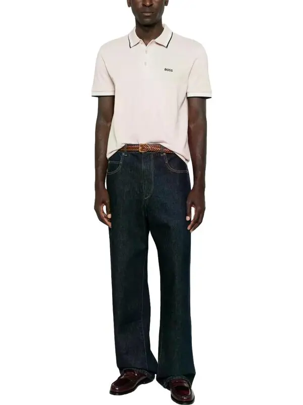 BOSS Logo-embroidered Tipped Polo Shirt - Neutrals