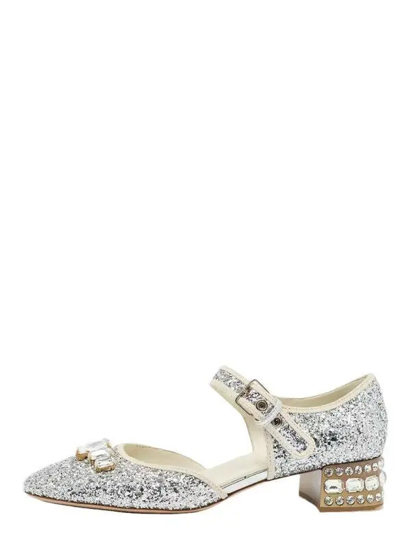 Miu Miu Crystal-embellished Mary Jane Pumps - Silver