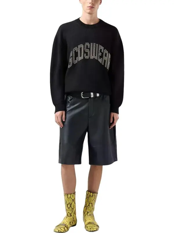 Gcds Stud-embellished Logo Crew Neck Sweater - Black