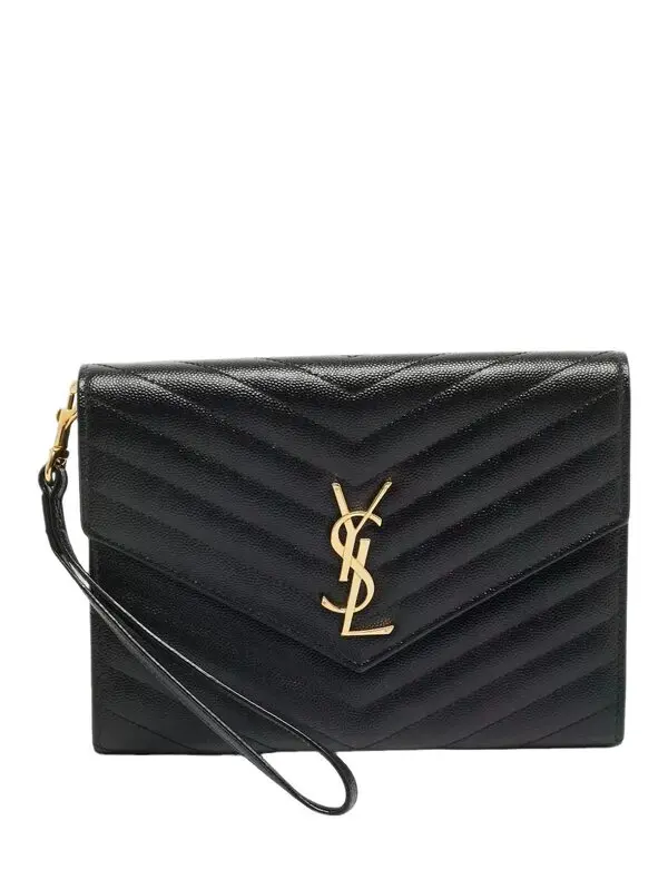 Saint Laurent 2022 Cassandre Matelassé Envelope Clutch Bag - Black