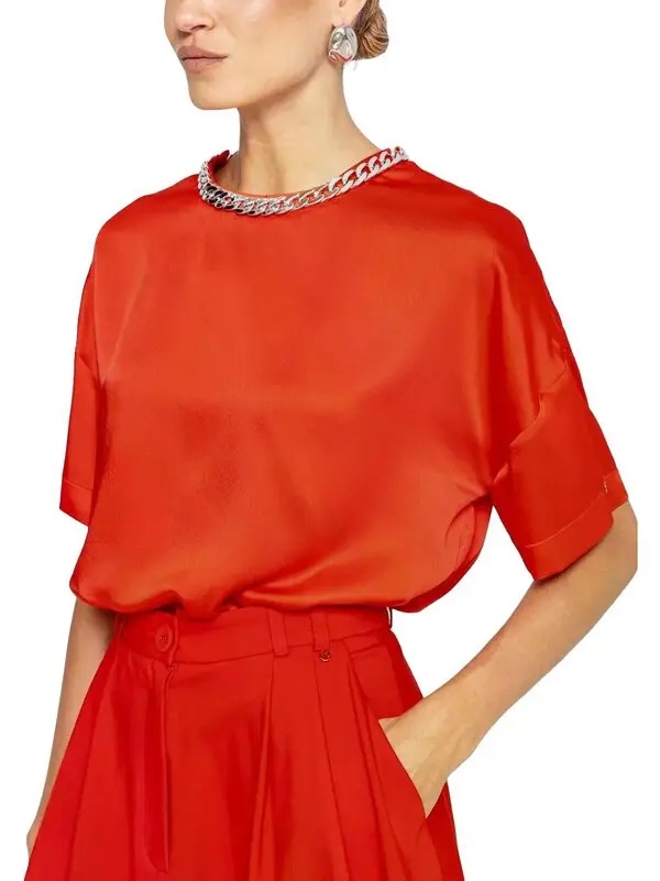 NISSA Chain-detail Satin Top - Red