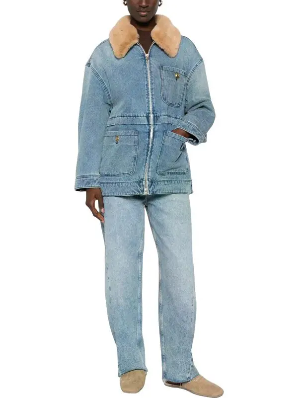 Sandro Faux-fur-collar Denim Coat - Blue