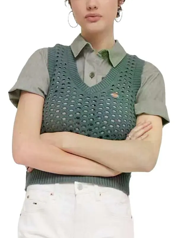 Dickies Openwork Knit V-neck Vest - Green
