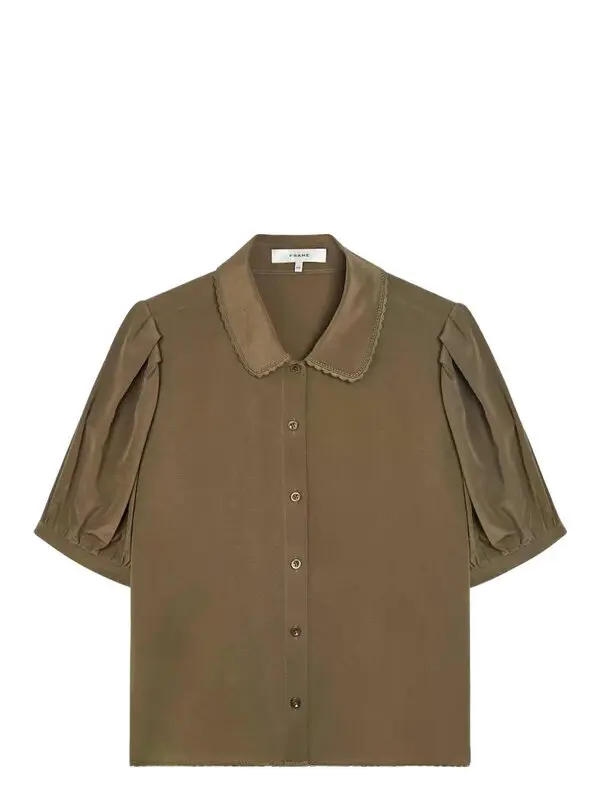 FRAME Scallop-trim Puff-sleeve Shirt - Brown