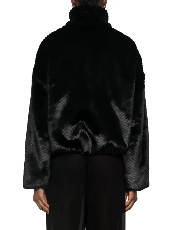 FORTE_FORTE Faux Fur Chevron Jacket - Black