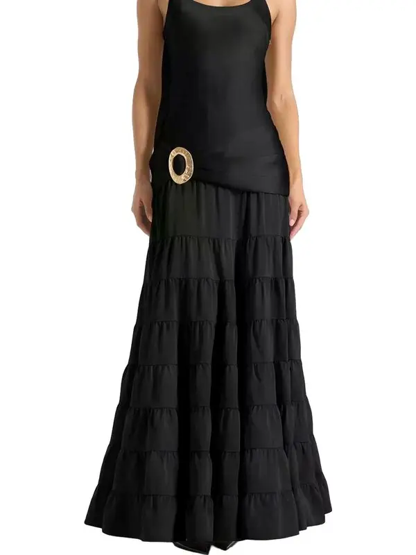 Manière De Voir Naomi In Cami Satin Tiered Belted Maxi Dress - Black