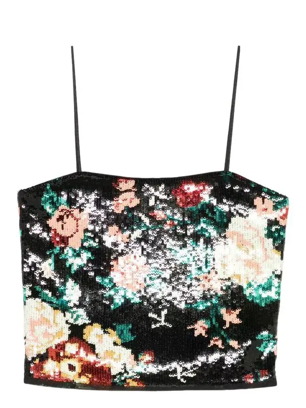 FORTE_FORTE Sequin-embellished Floral-pattern Top - Black