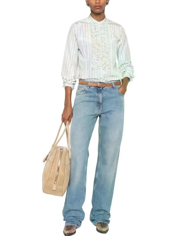 FORTE_FORTE Ruffled Striped Shirt - Neutrals