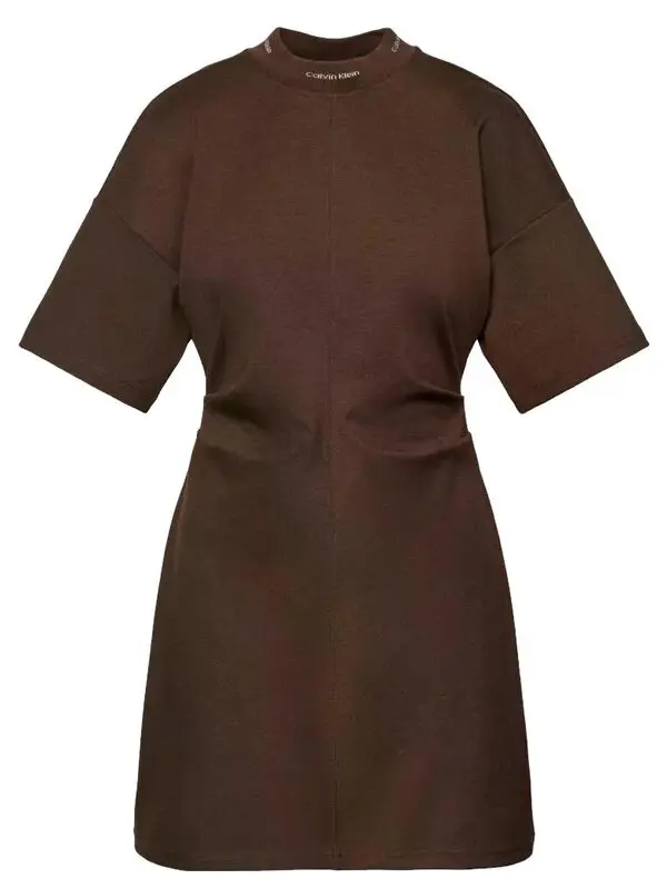 Calvin Klein Collar Gathered-waist Mini Dress - Brown