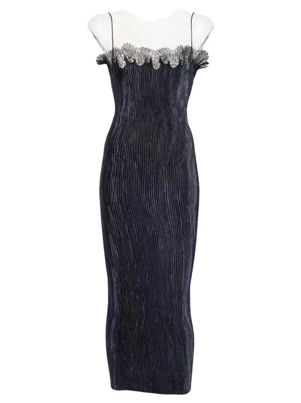FFORME Lace-trim Plissé Dress - Blue