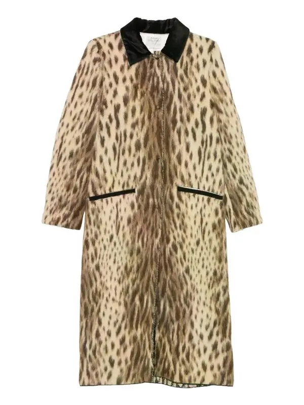 FORTE_FORTE Animal Print Contrast Collar Coat - Neutrals