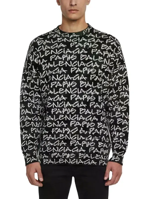 Balenciaga Logo Intarsia Knit Sweater - Black