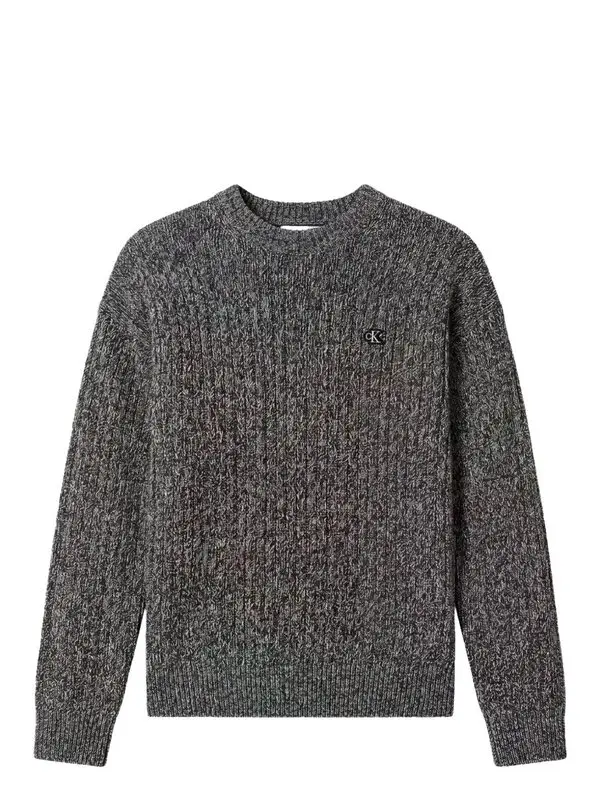 Calvin Klein Patch Marl Knit Crew Neck Sweater - Grey