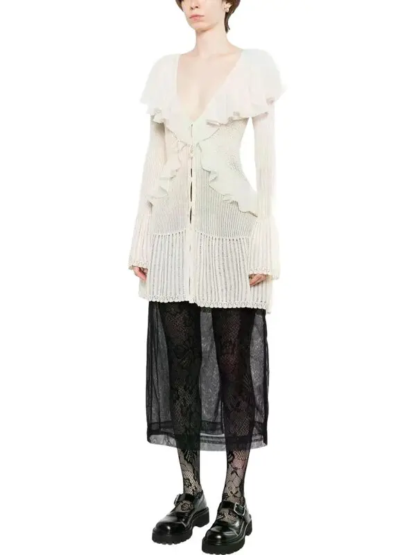 FETICO Ruffled Ribbed Cardigan - Neutrals
