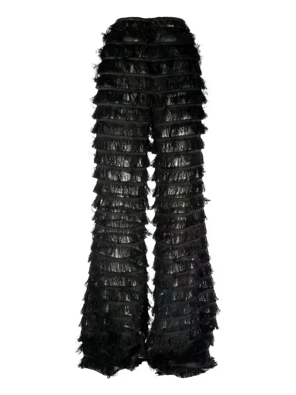 Alberta Ferretti Flared Trousers With Fringe Detail - Black