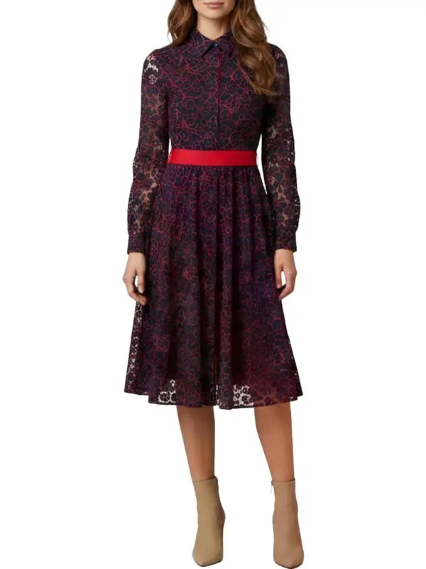 Carolina Herrera Guipure Lace Shirt Midi Dress - Blue