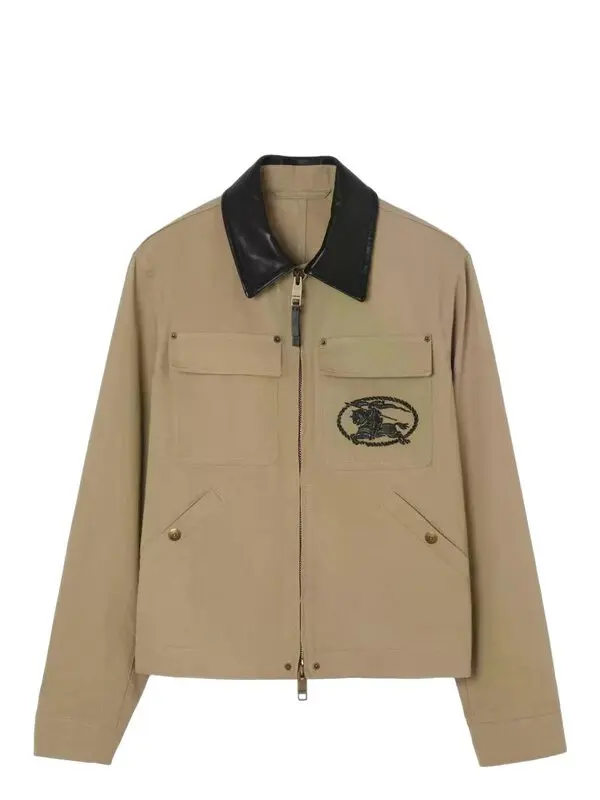 Burberry Leather Collar Cotton Workwear Jacket - Neutrals