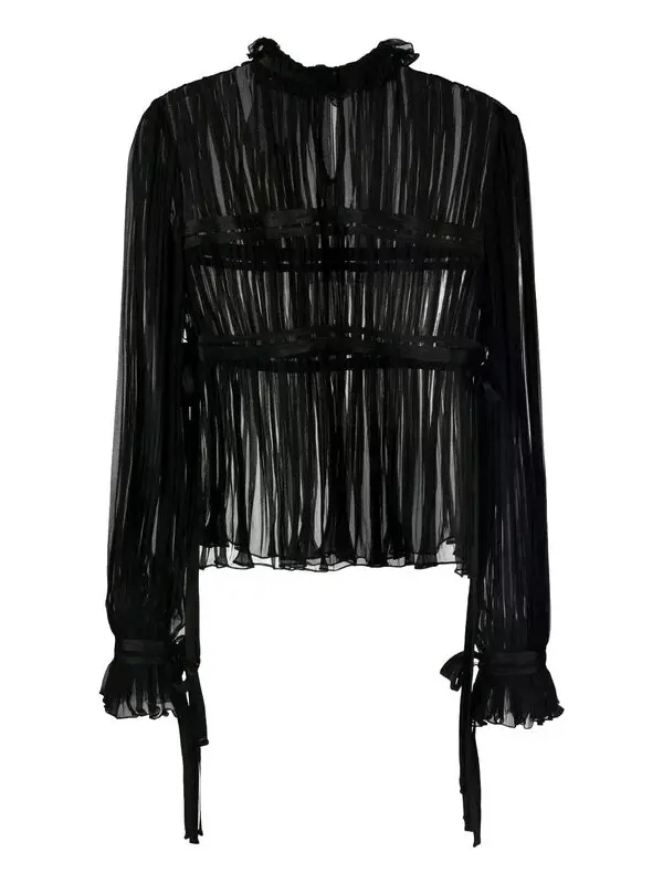 Alberta Ferretti Sheer Ruffle Trim Blouse - Black