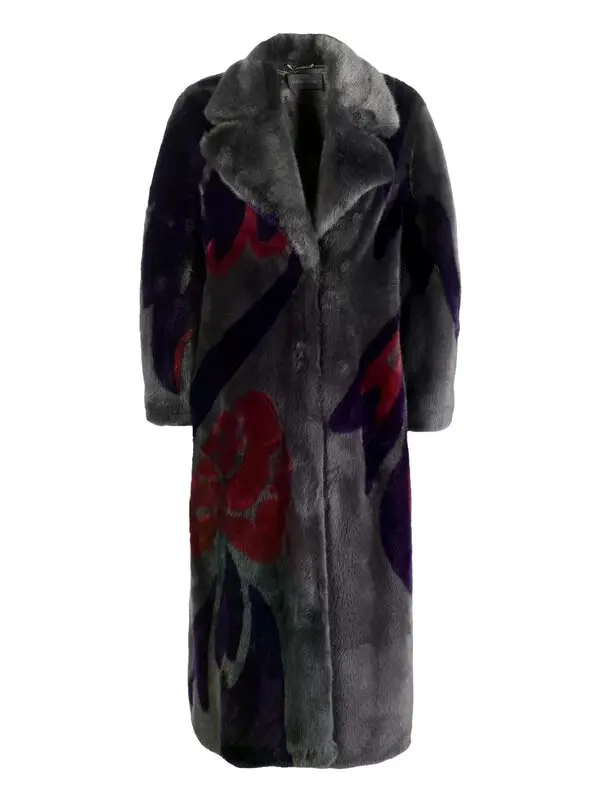 Alberta Ferretti Abstract Print Faux Fur Coat - Grey