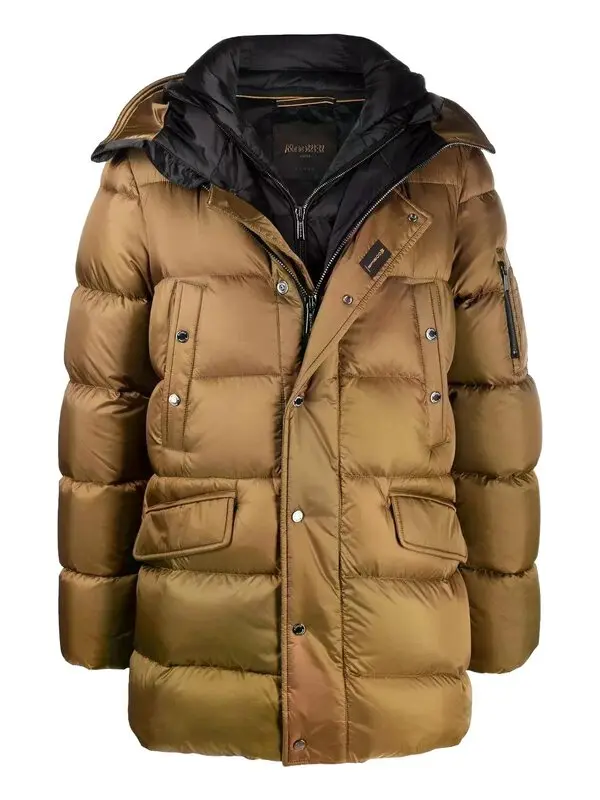 MOORER Buttoned Padded Coat - Brown