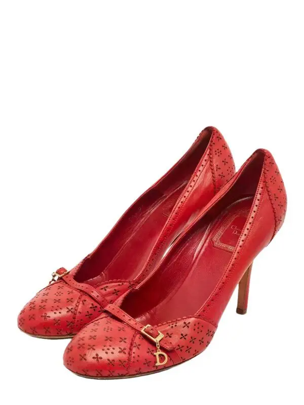 Dior Floral Perforated Buckle Detail Pumps - Red