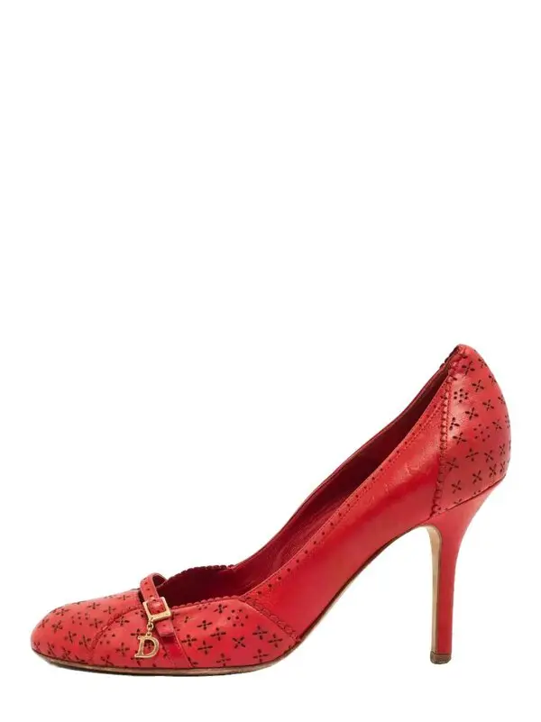Dior Floral Perforated Buckle Detail Pumps - Red