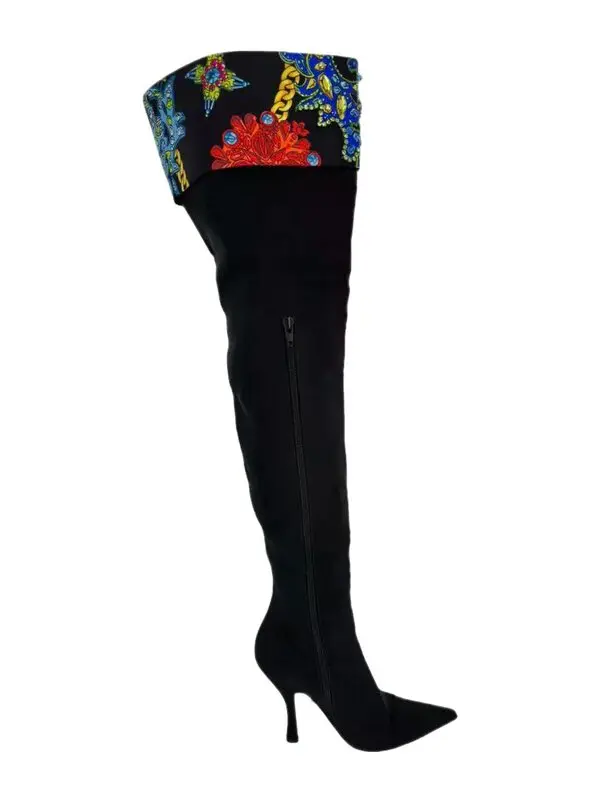 Versace Crystal-embellished Over-the-knee Boots - Black