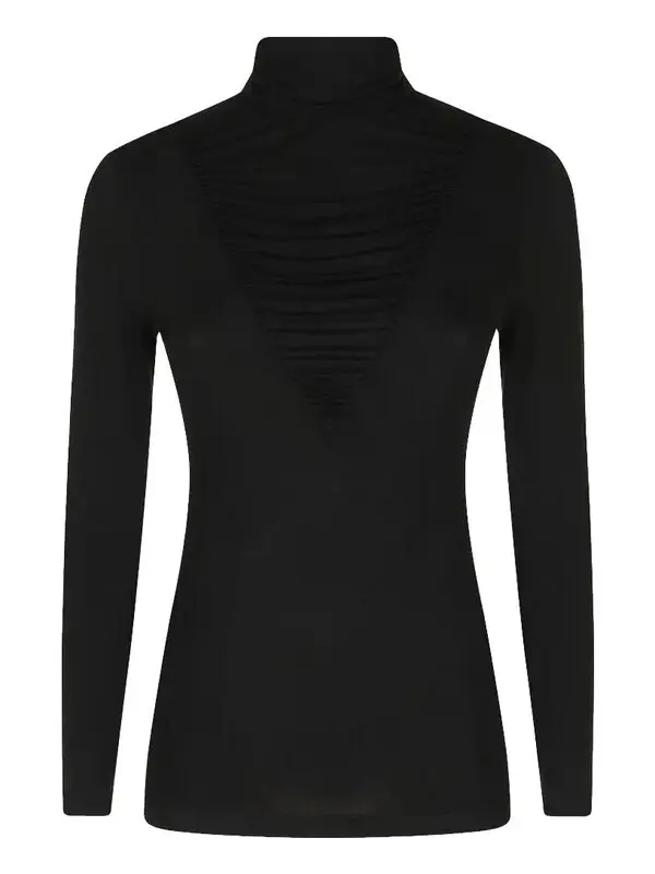 NISSA Lyocell-wool-blend Turtleneck Top - Black