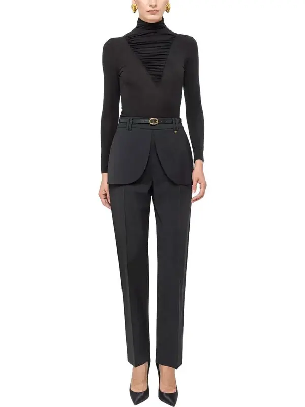 NISSA Lyocell-wool Blend Turtleneck Top With Ruched Detailing - Black