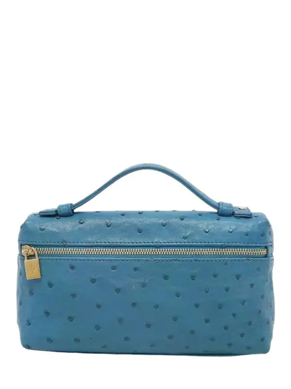 Loro Piana Ostrich Leather Pouch With Gold-tone Logo Detail - Blue