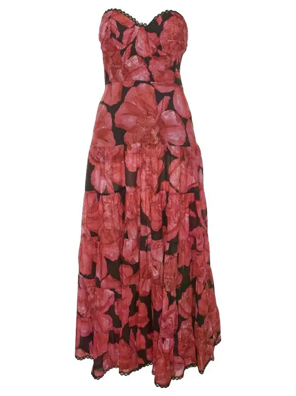 Charo Ruiz Ibiza Ambar Floral-print Strapless Maxi Dress - Red