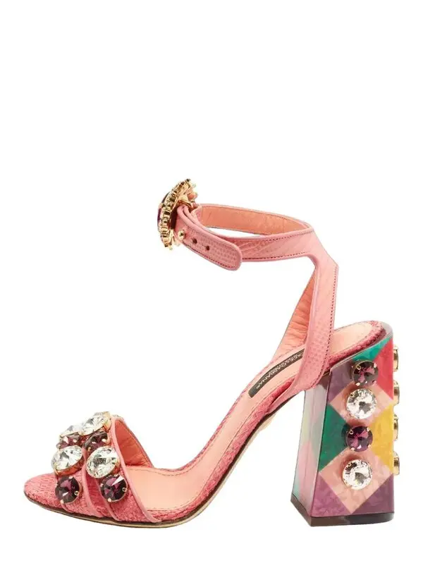 Dolce & Gabbana Crystal-embellished Lizard-effect Sandals - Pink