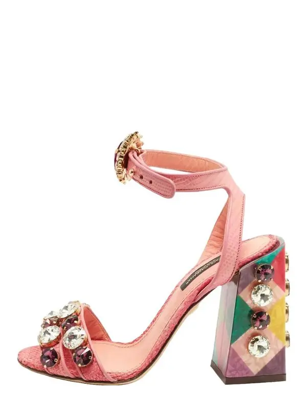 Dolce & Gabbana Crystal-embellished Lizard-effect Sandals - Pink