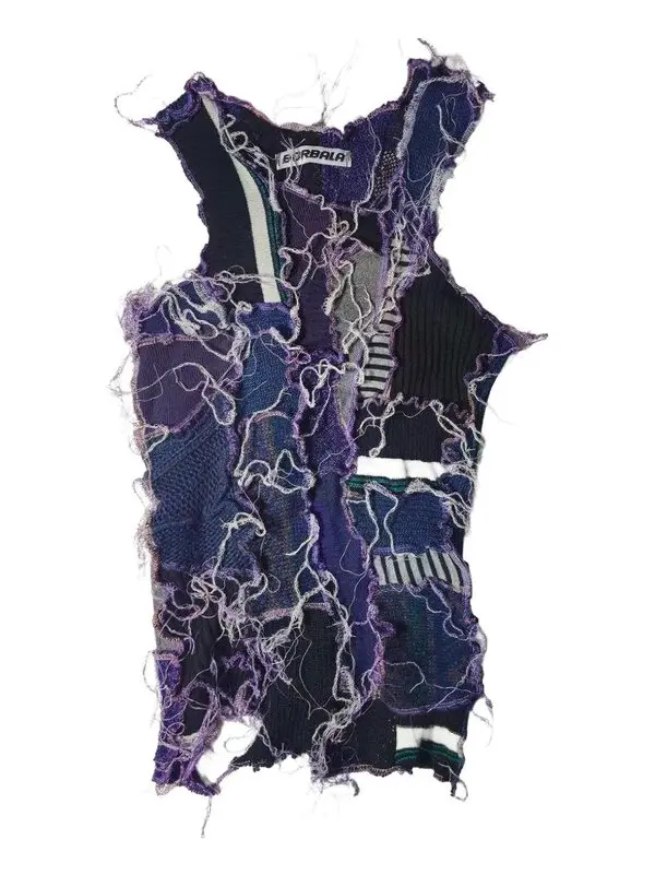 BORBALA Patchwork Raw-edge Tank Top - Blue